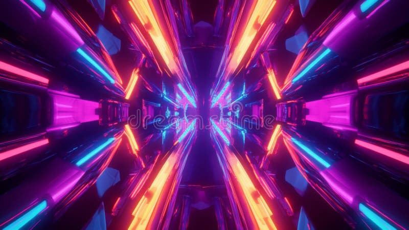 Abstract Neon Tunnel with Pink, Orange, and Blue Lights Stock ...
