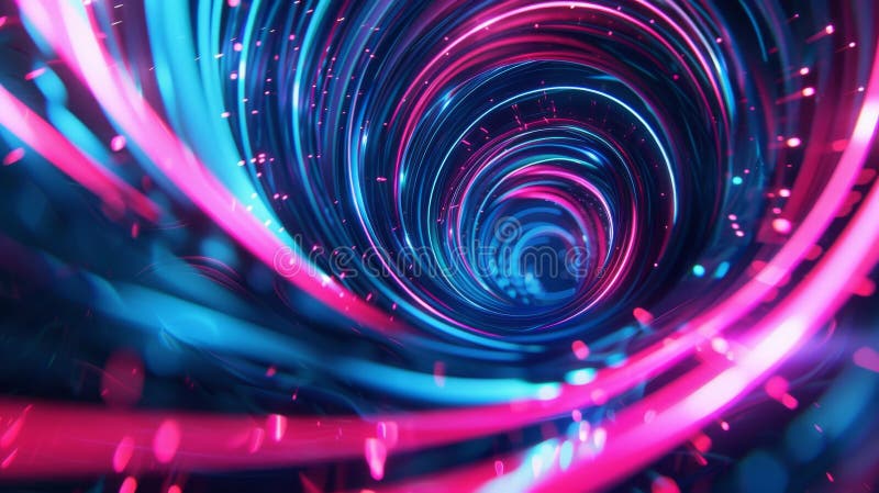 Abstract Neon Vortex Tunnel with Blue and Pink Lights, Digital ...