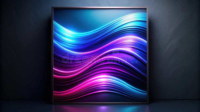 Abstract Neon Wave Art Print in Dark Room Setting. Generative AI Stock ...