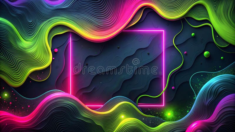 Abstract Neon Wave Background with Glowing Square Frame. Generative AI ...