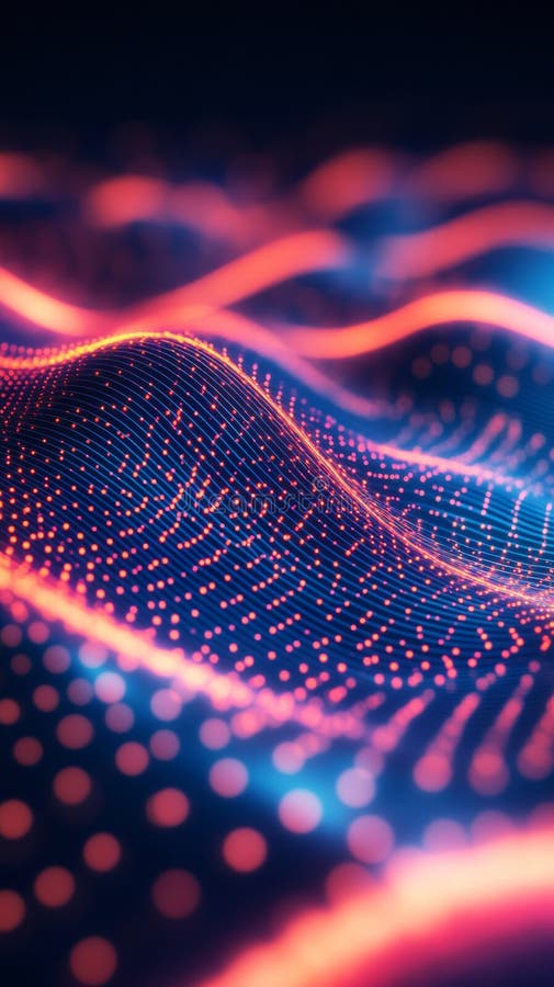 Abstract Neon Wave with Dots in Digital Landscape Stock Photo - Image ...