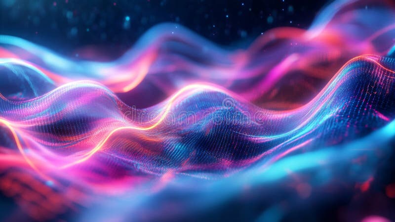 Abstract Neon Wave Pattern with Grid and Glowing Lights Stock ...