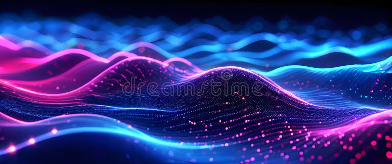 Abstract Neon Waveforms in Blue and Pink Tones, Digital Light Art with ...