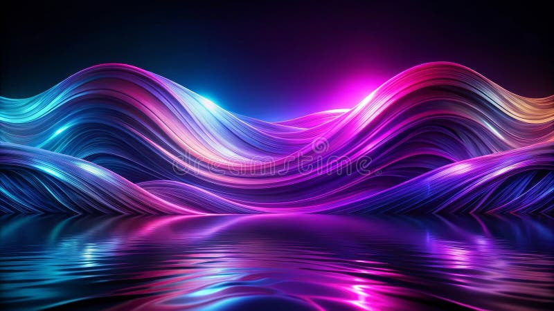 Abstract Neon Waves Reflecting on a Still Surface. Generative AI Stock ...
