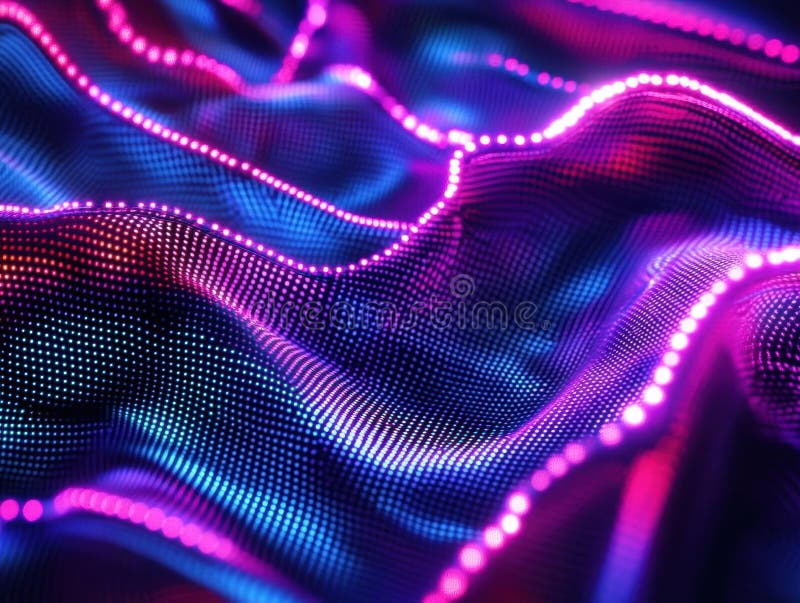 Abstract Neon Waves, Vibrant Pink and Blue Digital Particle Flow ...