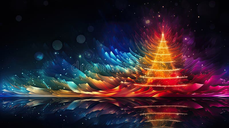 Abstract Neon Waves Winter Artwork, Xmas Tree Stock Illustration ...