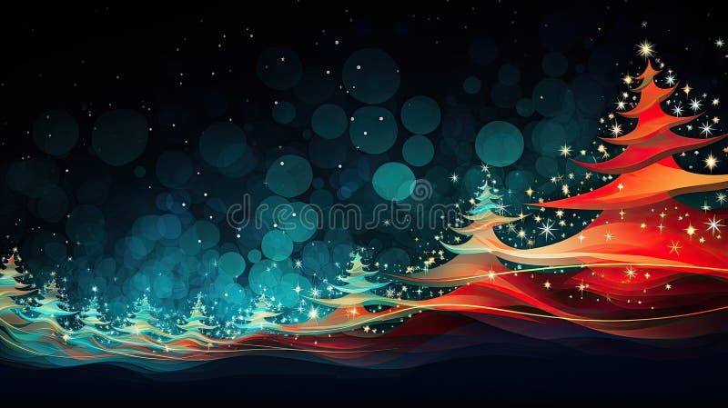 Abstract Neon Waves Winter Artwork, Xmas Tree Stock Illustration ...