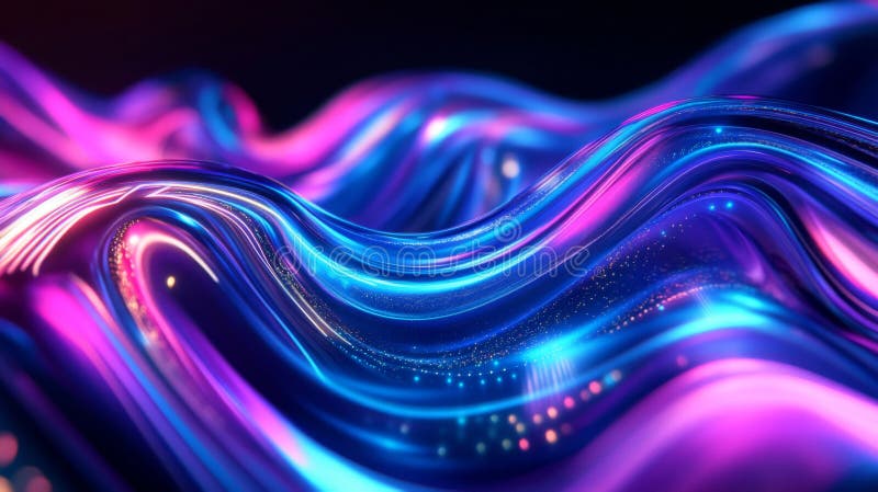 Abstract Neon Wavy Surface with Glittering Particles Stock Illustration ...