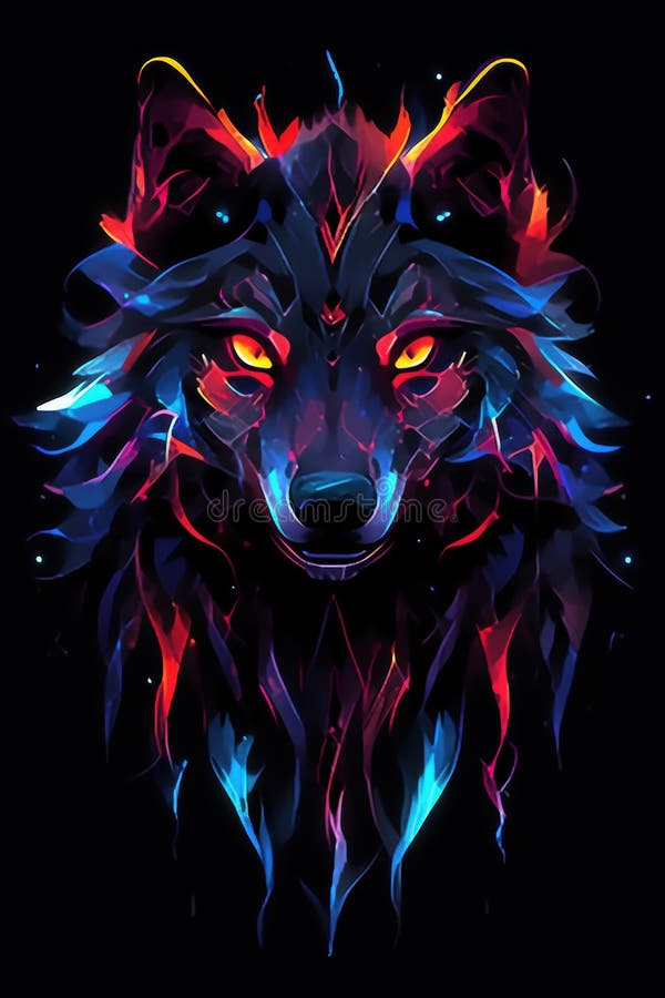 Abstract Neon Wolf. Created by Generative Artificial Intelligence Stock ...
