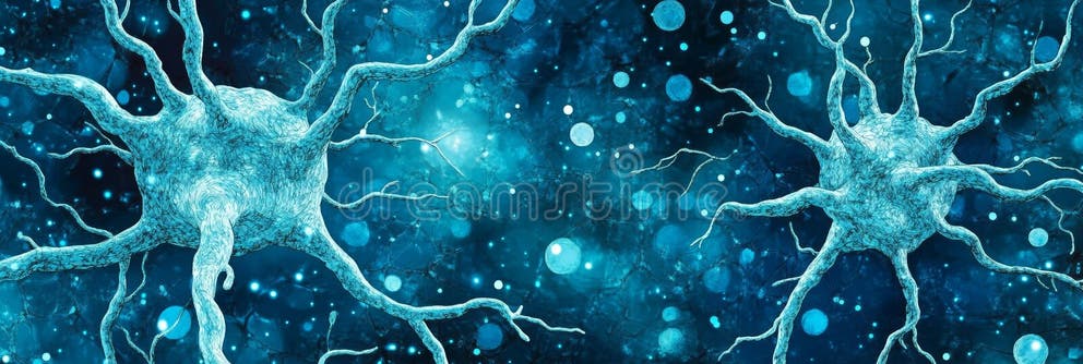 Abstract Nerve Cells on Deep Blue Background, Illustrative ...