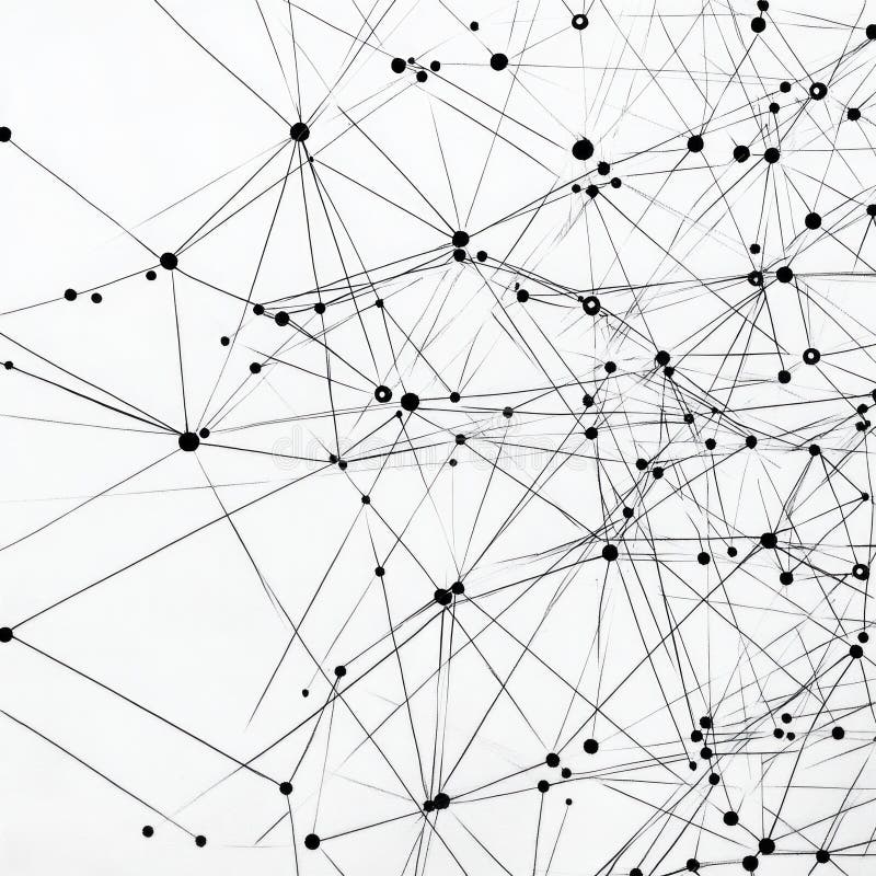 Abstract Network Art with Black Lines and Dots on White Background ...