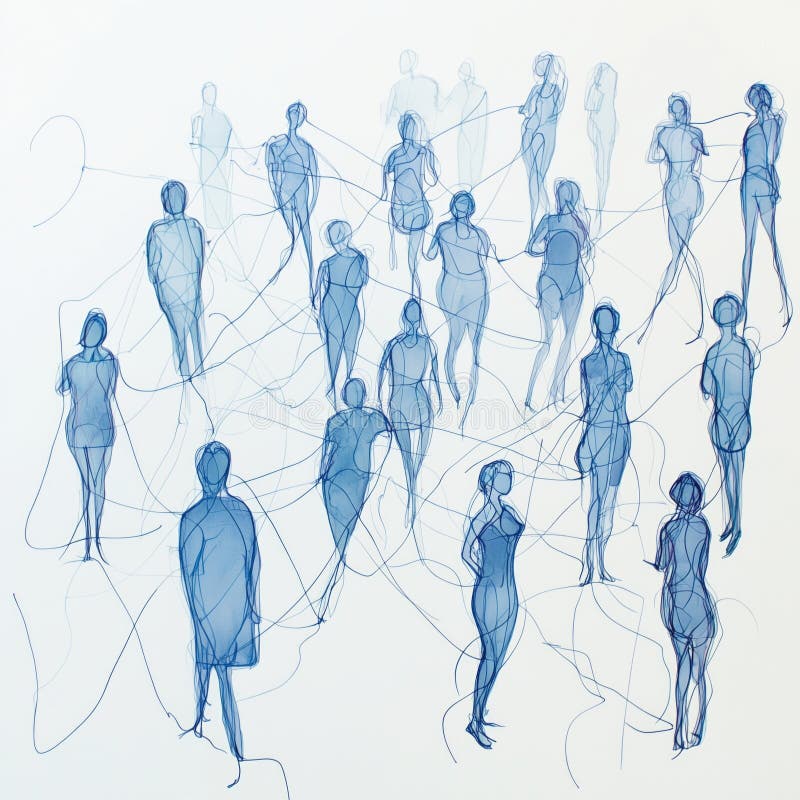 Abstract Network of Blue Figures Illustrating Human Connection and ...