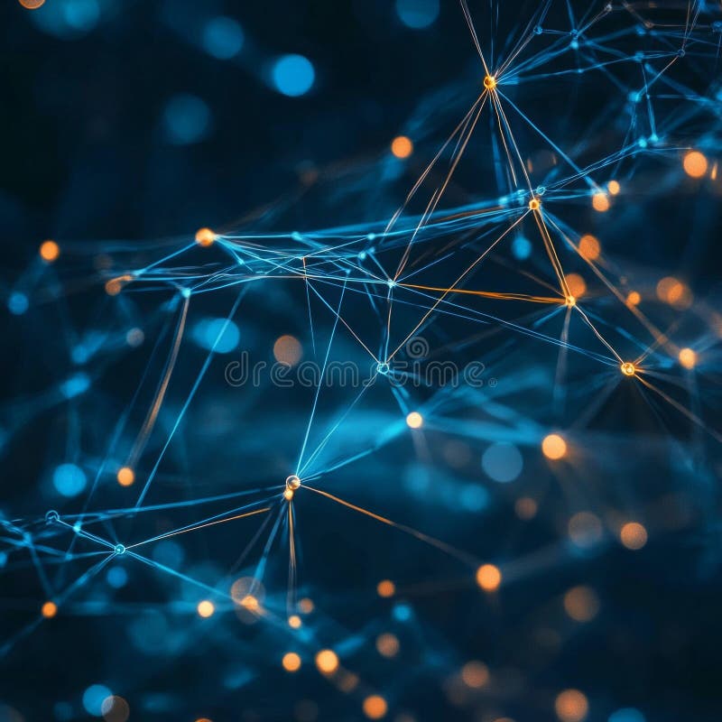 Blue Molecular Network with Connected Spheres and Lines Visualizing ...