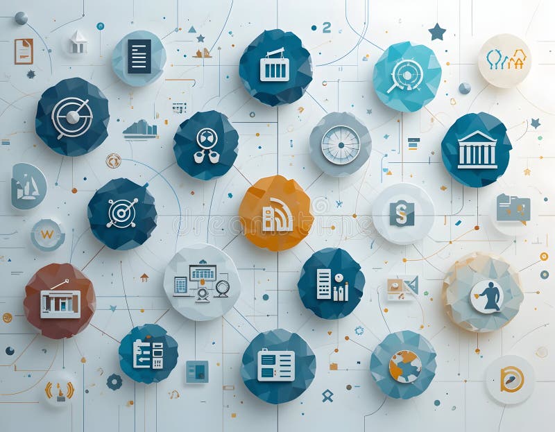 Abstract Network with Business and Technology Icons Stock Image - Image ...