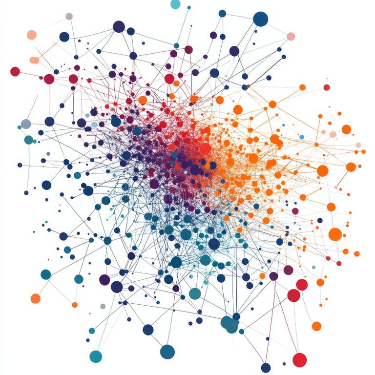 Abstract Network of Colorful Nodes and Connections on White Background ...