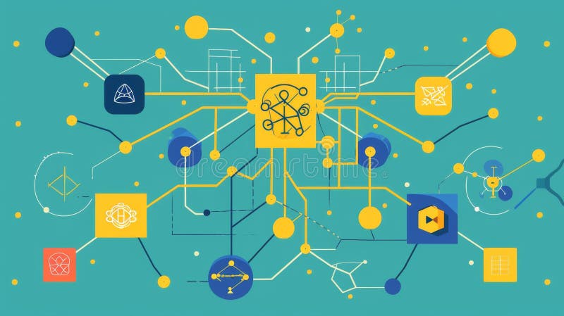 Abstract Network Concept with Connected Icons Stock Illustration ...