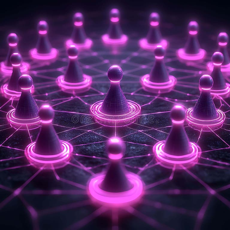 Abstract Network Concept Glowing Purple Game Pieces Interconnected ...