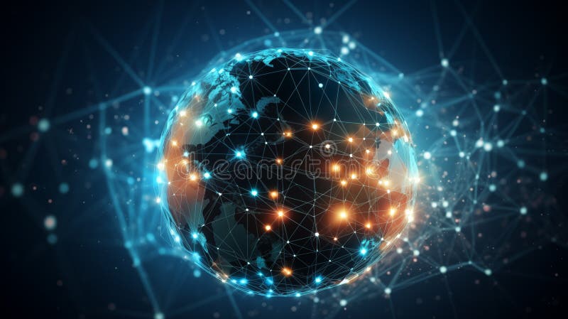 Abstract Network Concept with World Globe. Internet and Global ...