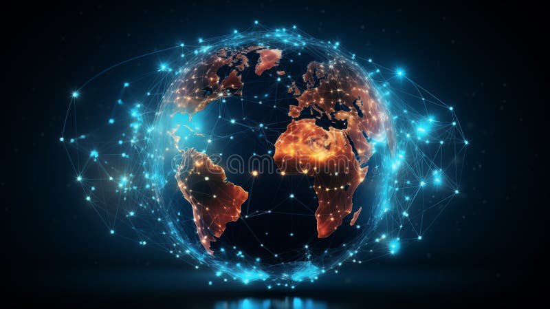 Abstract Network Concept with World Globe. Internet and Global ...