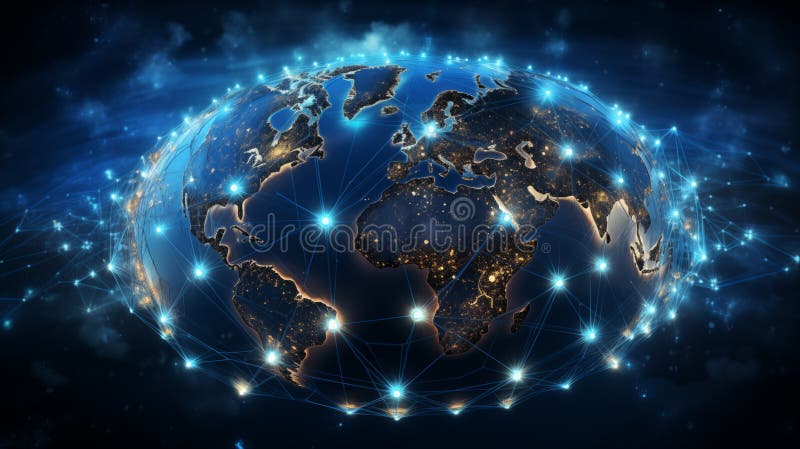 Abstract Network Concept with World Globe. Internet and Global ...