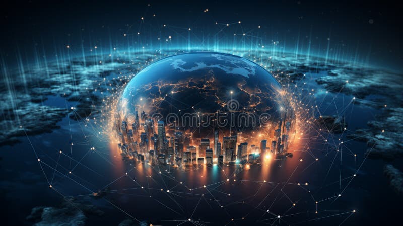 Abstract Network Concept with World Globe. Internet and Global ...