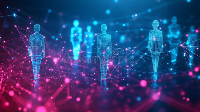 Abstract Network of Connected Digital Human Figures Stock Illustration ...
