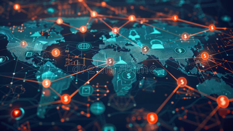 Abstract Network of Connected Icons Symbolizing Online Shopping and E ...