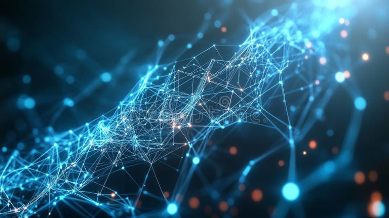 Abstract Network of Connected Nodes and Glowing Blue Lines Stock Image ...