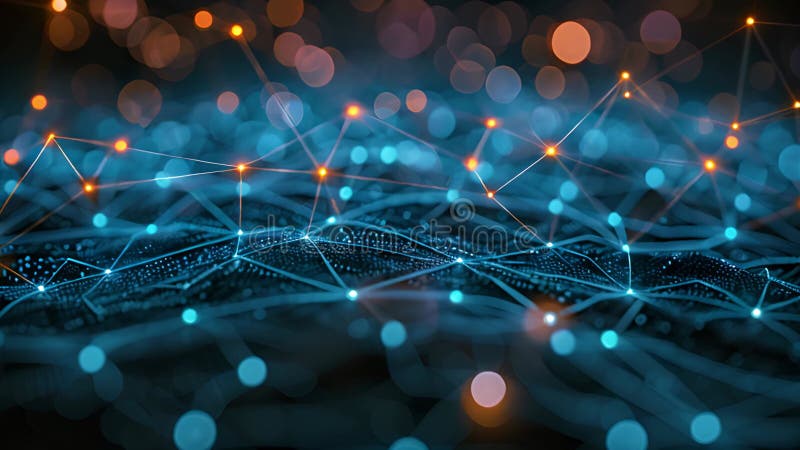 Abstract Network of Connected Points and Lines with Blue Highlights ...