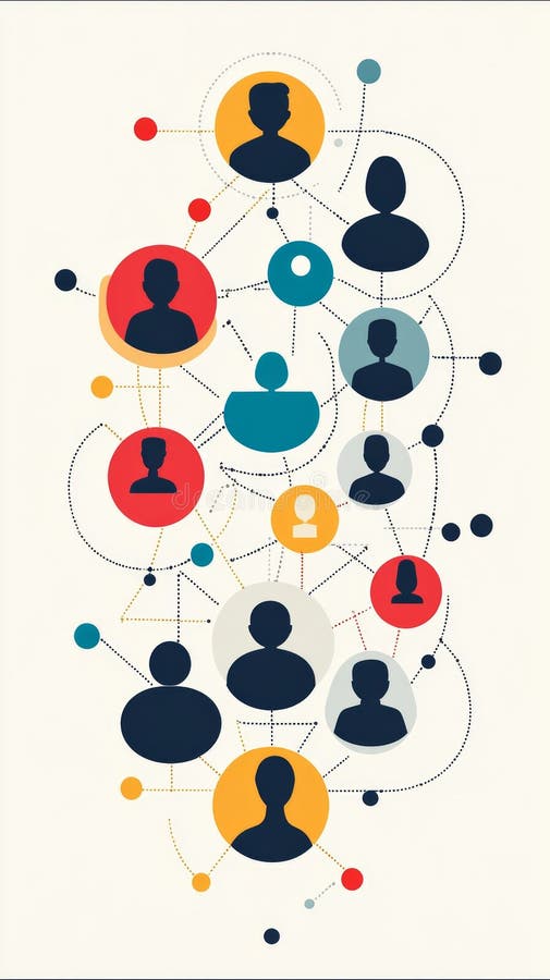 Abstract Network of Connected Silhouettes with Circles and Dotted Lines ...
