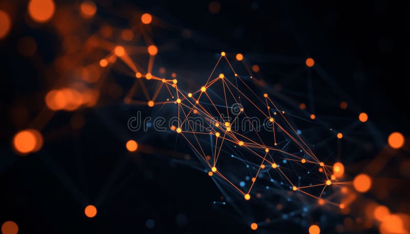 Abstract Network Connection Blue Lines with Upward Growth and Orange ...