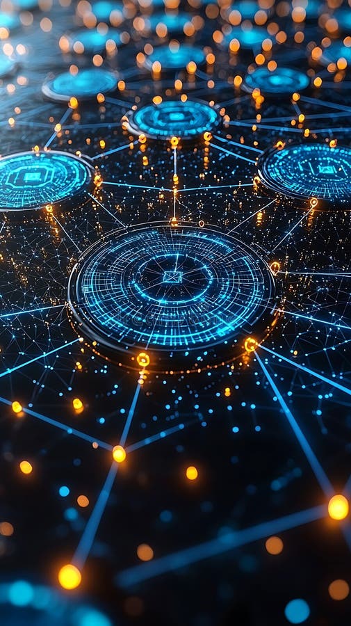 Abstract Network Connection, Blue, Orange Lights Stock Photo - Image of ...