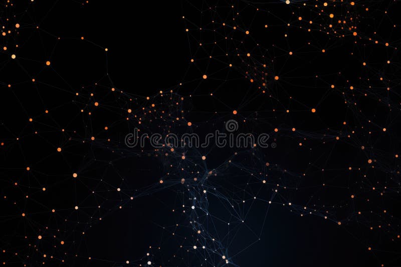 Abstract Network Connection on Dark Background. 3D Rendering, 3D ...