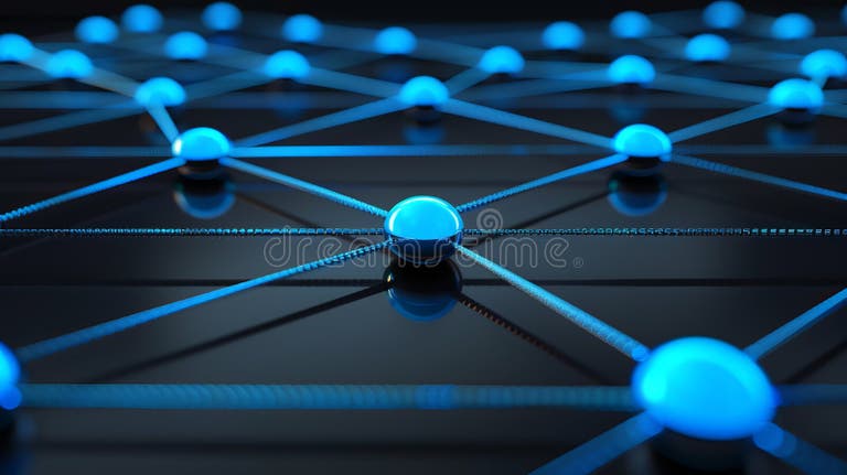 Abstract Network Connection, Data Transmission Nodes, Blue Tech ...