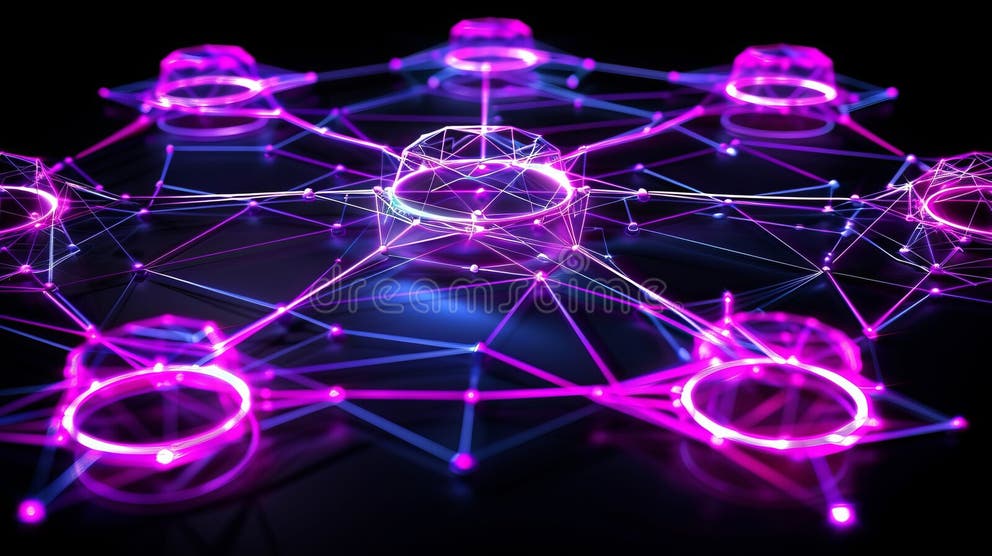 Abstract Network Connection, Glowing Nodes and Lines, Visualization of ...