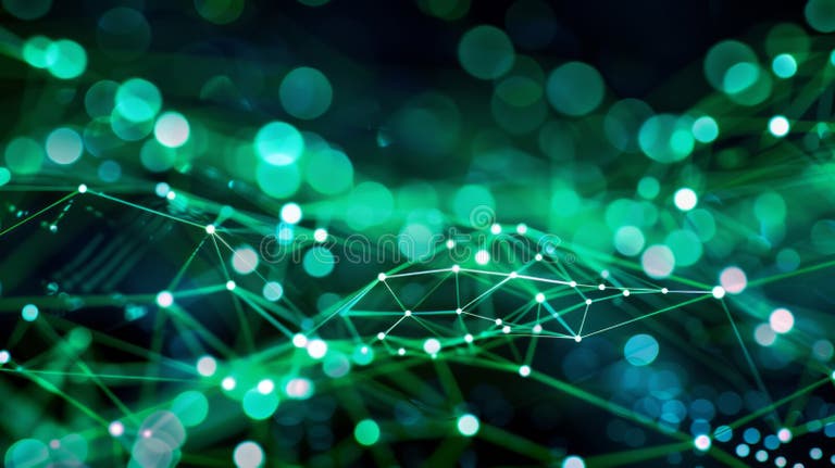 Abstract Network Connection with Green Glow, Data Transmission ...