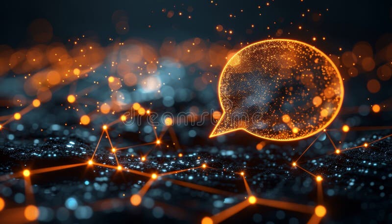 Abstract Network Connection with Orange Glowing Speech Bubble ...