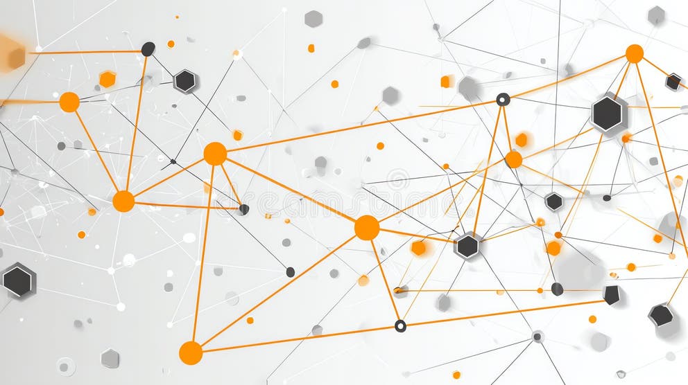 Abstract Network Connection: Orange and Gray Hexagon Nodes Connected by ...