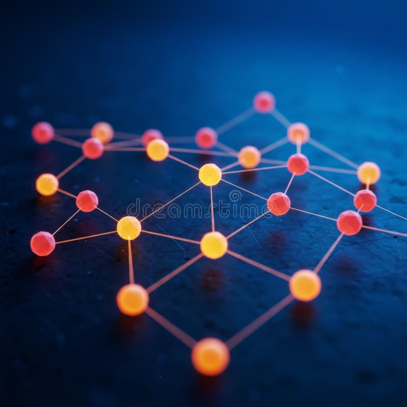 Abstract Network Connection: Orange and Red Nodes on Dark Blue ...