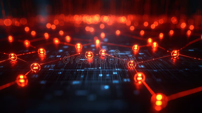 Abstract Network Connection: Red Glowing Nodes Data Cyber Future Stock ...