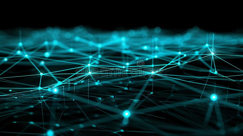 Abstract Network Connection: Teal Digital Data Plexus on Black ...