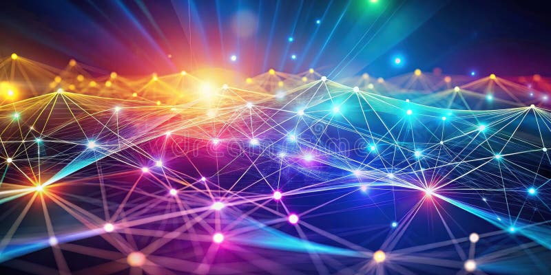 Abstract Network Connection Vibrant Nodes and Luminous Pathways. Generative AI Stock ...