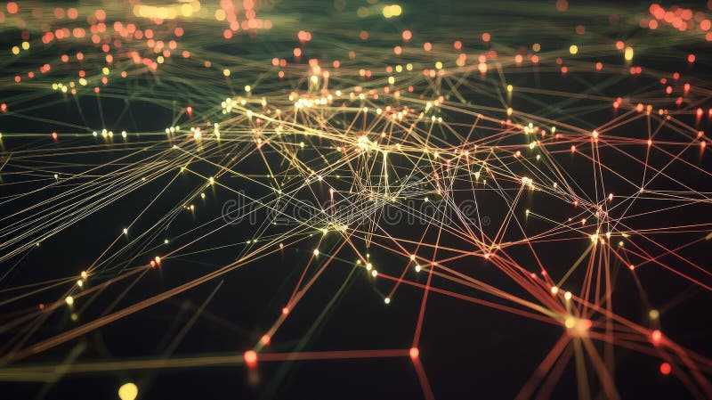 Abstract network connection visualization; glowing nodes and lines. Abstract network connection ...