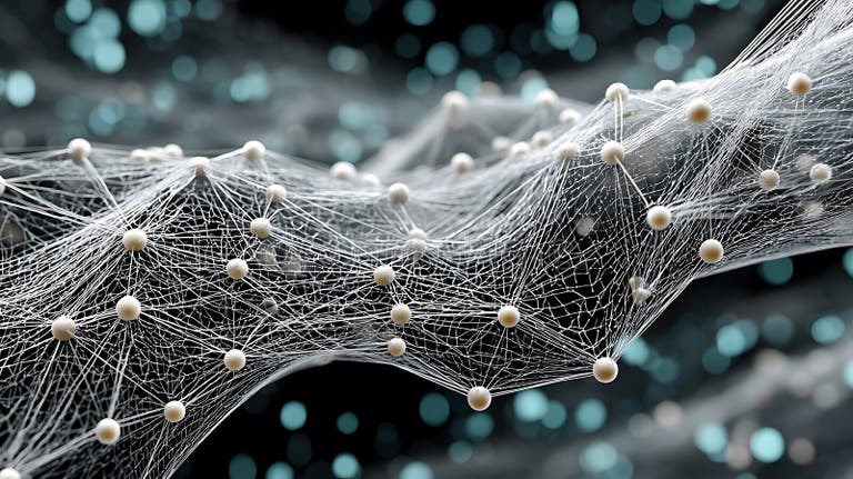 Abstract Network Connection White Nodes and Teal Lights on Black ...