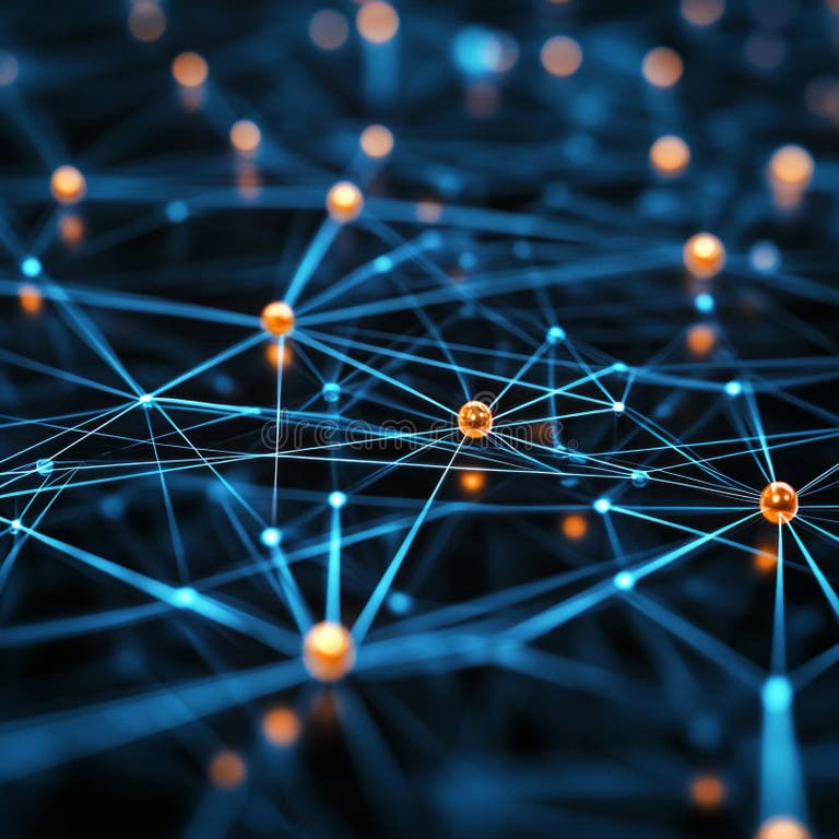 Abstract Network Connections with Blue Lines and Orange Nodes Depicting ...