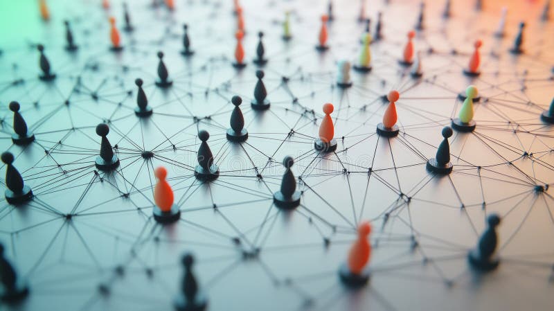 Abstract Network Connections with Colorful Pins on a Grid Stock Image ...