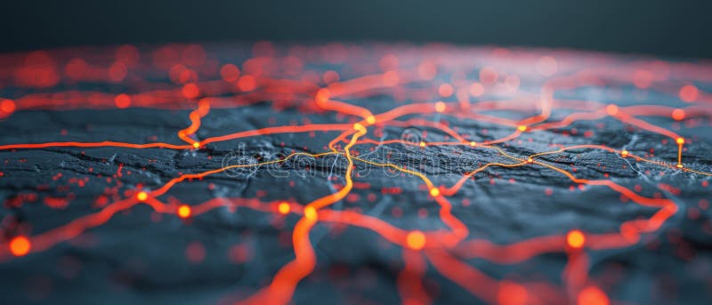 Abstract Network Connections with Glowing Lines and Nodes on Dark ...