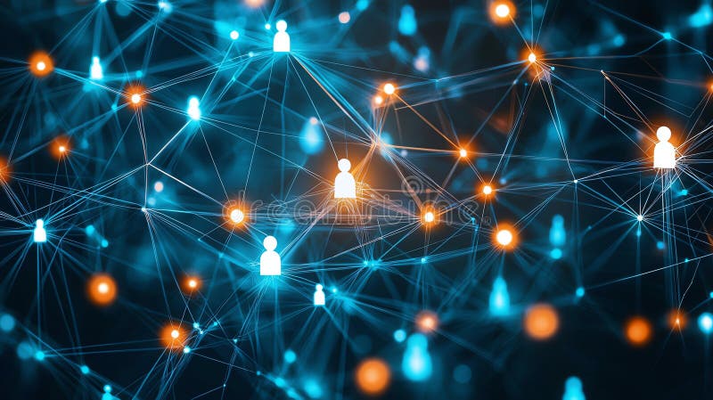 Abstract Network Connections with Glowing Nodes, Blue and Orange Stock ...