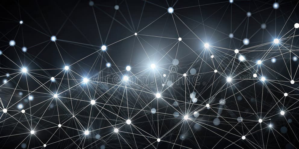 Abstract Network Connections Illuminated Nodes and Interlinking Lines Representing a Complex ...