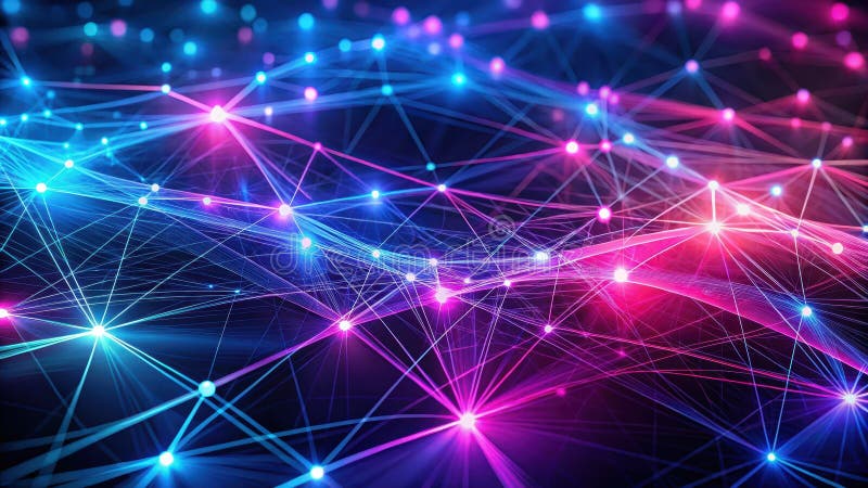 Abstract Network Connections Illuminated Nodes And Intertwined Lines Showing Data Flow And